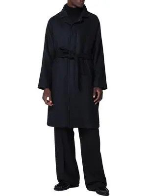 Tagliatore Single-breasted Knee-length Wool Blend Coat With Waist Belt - Blue