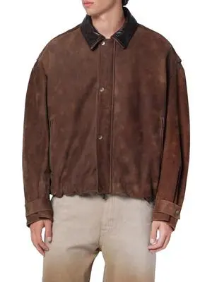 SALVATORE SANTORO Suede Leather Shirt Jacket With Classic Collar
