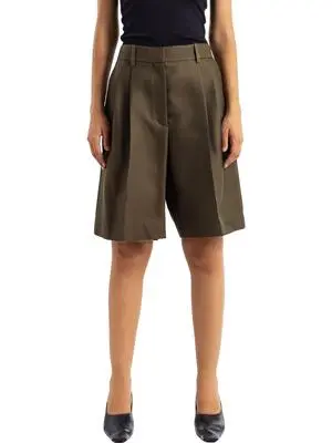 Khaite Knee-length Tailored Shorts In Wool And Silk Blend - Olive