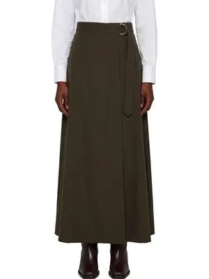 BURBERRY High-waisted Pure Wool Midi Wrap Skirt With Side Buckle