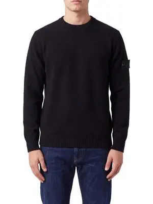 Stone Island Cotton Blend Crewneck Jumper With Compass Logo Patch - Black