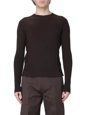 Rick Owens Slim Fit Crewneck Jumper In Pure Virgin Wool With Ribbed Cuffs - Brown