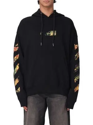 Off-White Relaxed Fit Cotton Hoodie With Arrow Logo And Diagonal Prints - Black