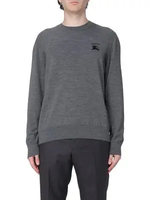 Burberry Crewneck Sweater In Pure Wool With Embroidered Ekd Logo - Grey