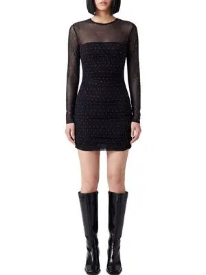 Liu Jo Long-sleeved Slim Fit Rhinestone Sheath Mini Dress - Black
