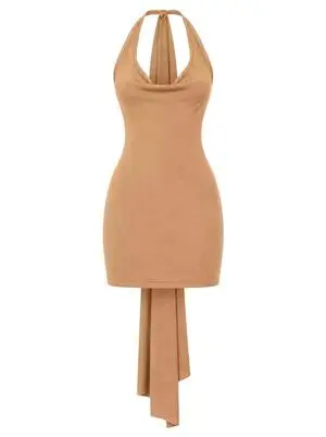 AYA MUSE Onda Halter-neck Mini Dress Neutrals
