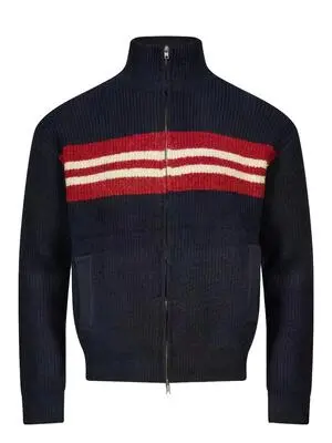 SONG FOR THE MUTE Striped Ribbed-knit Zip-up Cardigan - Blue