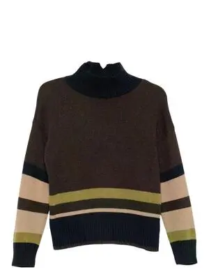 INTRECCI Striped Roll-neck Sweater - Brown