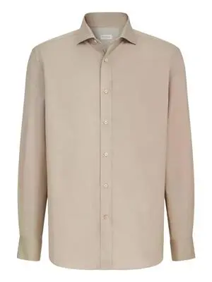 Brunello Cucinelli Garment-dyed Twill Shirt With Spread Collar - Neutrals