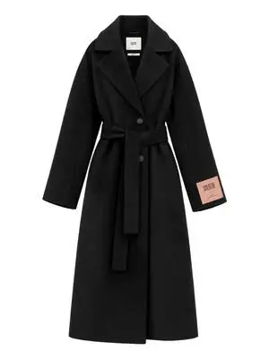 SOLOTRE Belted Notch-lapel Coat - Black