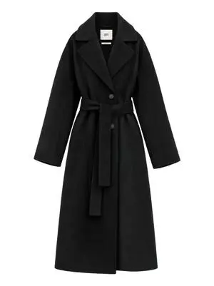 SOLOTRE Belted Notch-lapel Coat - Black