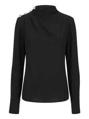 Patrizia Pepe Button-embellished Draped Blouse - Black