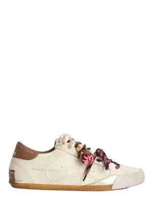 CRIME LONDON Sneakerina Distressed-effect Charm-detail Sneakers - Neutrals