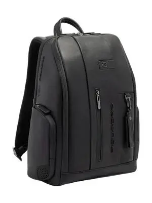 PIQUADRO Logo-embossed Leather Backpack - Black