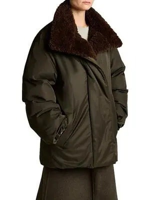 Vince Faux Fur Lined Puffer Coat - Dark Moss