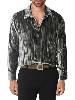 John Varvatos Batik Velvet Point Collar Shirt - Silver