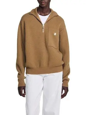 Sandro Mathea Wool Blend Half Zip Sweater - Camel