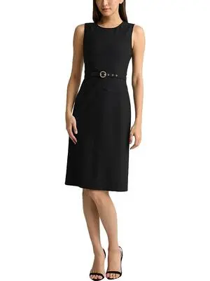 St. John Belted Sleeveless Sheath Dress - Black