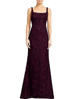 Dress The Population Lorena Embroidered Floral Mermaid Gown - Dark Cherry