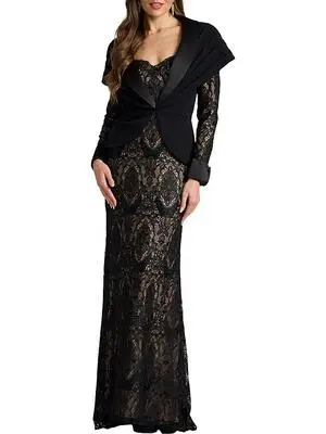 Tadashi Shoji Carlotta Lace Two-piece Illusion Gown - Black/nude