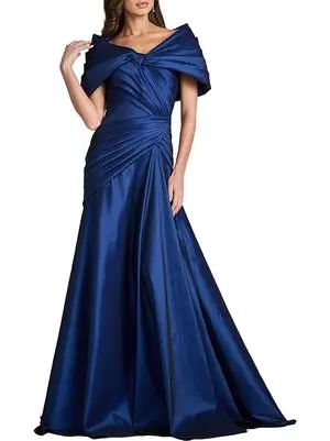 Tadashi Shoji Romina Draped Taffeta Gown - Navy