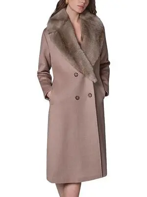 Dkny Faux Fur Collar Double Breasted Coat - Camel