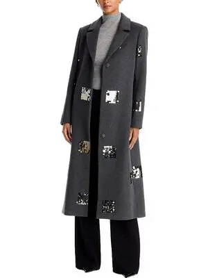 MILLY Wanda Sequin Embellished Coat - Grey