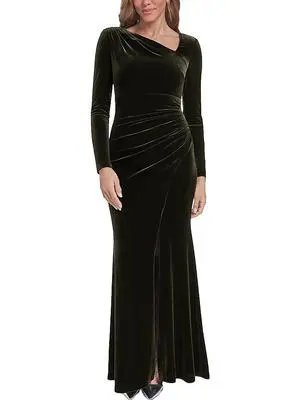 Eliza J Asymmetric Velvet Gown - Olive
