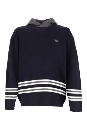 Emporio Armani Maglia In Lana Con Cappuccio - Blue