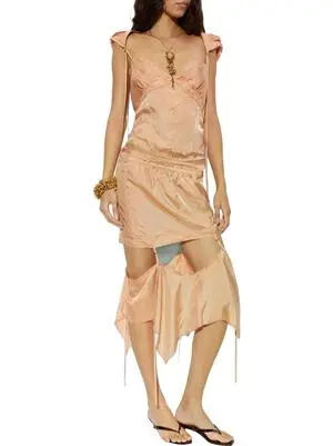 KNWLS Beth Layered-panel Asymmetric Skirt Orange