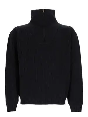 Saint Laurent Ribbed Wool Half-zip Pullover Sweater - Black