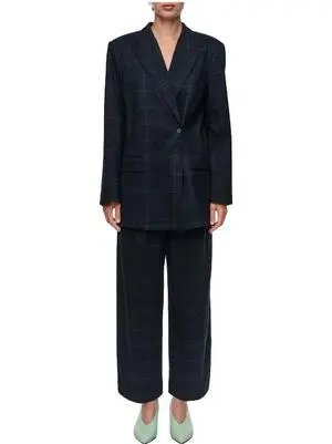Bimba Y Lola Checked Barrel-leg Trousers - Navy
