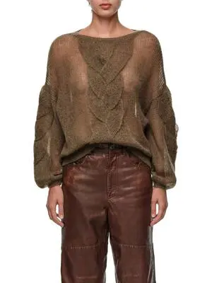 Bimba Y Lola Mohair Cable Knit Sweater - Olive