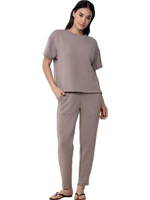 SINGLE STITCH Soft Knit Crewneck Top And Jogger Set Walnut