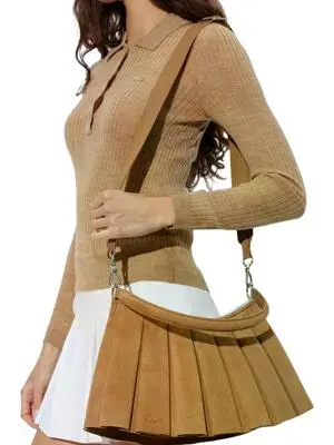 Lacoste Medium Lenglen Pleated Shoulder Bag - Neutrals