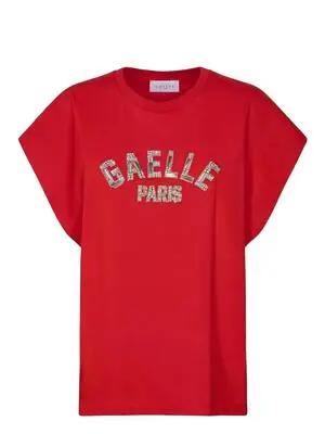 GAELLE PARIS Sequin-logo Cap-sleeve T-shirt