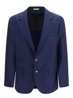 Brunello Cucinelli Single Breasted Wool Blazer - Blue