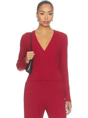 LESET Lauren Crop Wrap Top In Red - Rust
