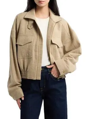 ROWING BLAZERS Herringbone Funnel Neck Wool Blend Jacket - Camel