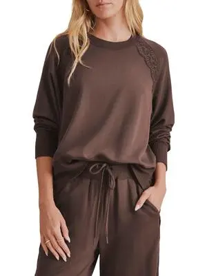 Splendid Lace Trim Sweatshirt - Java Brown