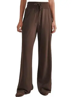 Splendid Lace Trim Drawstring Pants - Java Brown