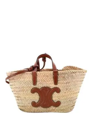 CELINE Triomphe Basket Shoulder Bag Raffia With Leather Medium Tote Bag