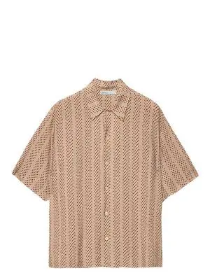 ALLSAINTS Quasar Graphic-print Linen-blend Shirt - Camel/red