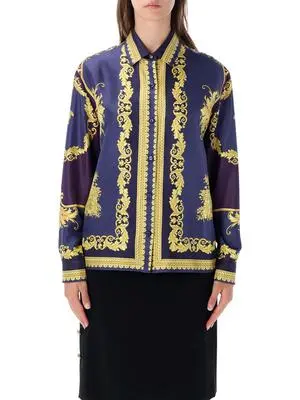 Versace Baroque Print Silk Button-up Shirt - Blue Multi