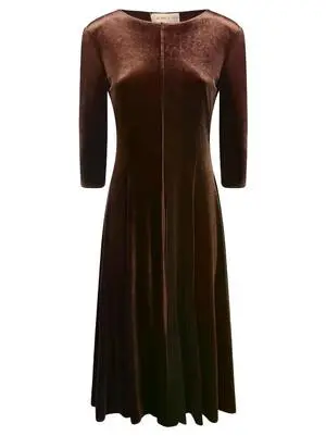 BLANCA VITA Velvet Flared Midi Dress - Brown