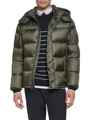 Karl Lagerfeld Paris Down Hooded Puffer Jacket - Olive