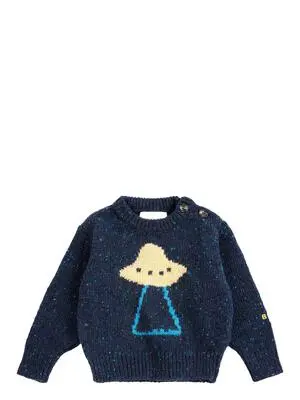 BOBO CHOSES Navy Pixel Abduction Sweater In Wool Blend - Blue