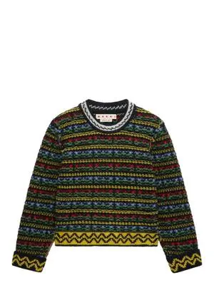 Marni Black Shetland Wool Sweater With Fair Isle Pattern - Multi