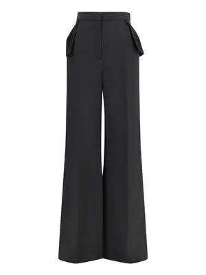 NISSA Wide-leg Wool-blend Pants - Black