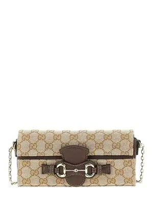 Gucci Gg Canvas Clutch With Horsebit Detail - Brown